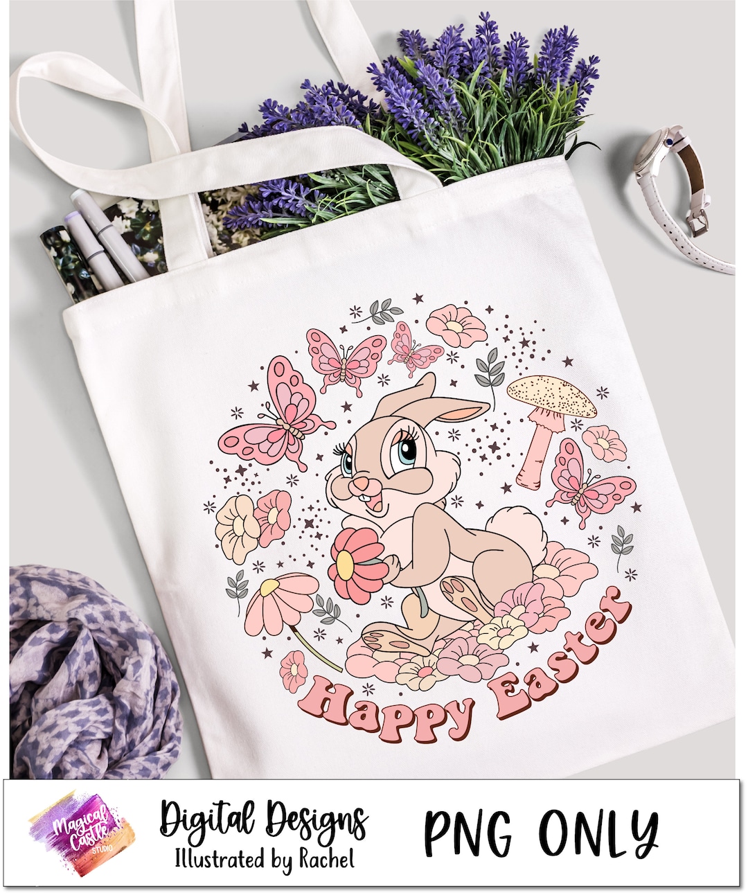 Happy Easter Bunny PNG, Miss Bunny Easter Png, Easter Doodle, Retro ...