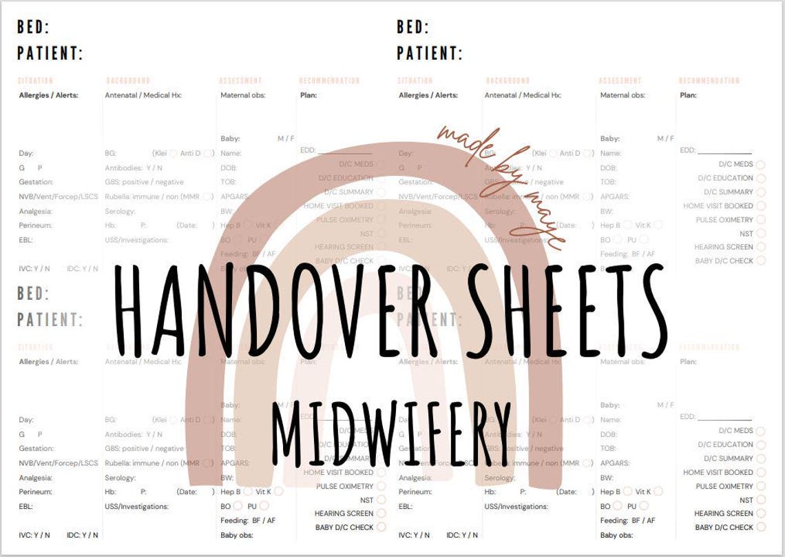 Nurse/midwife Shift Planners, Handover/report Sheets, 24 Pg Instant ...