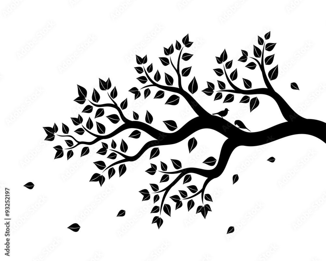 Tree Branch SVG. Birds on Curly Tree Silhouette, Template, Sample ...