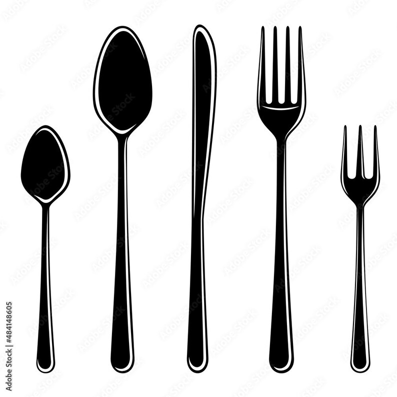 Cutlery Bundle SVG. Outline Fork, Spoon, Knife Template, Decal, Clip ...