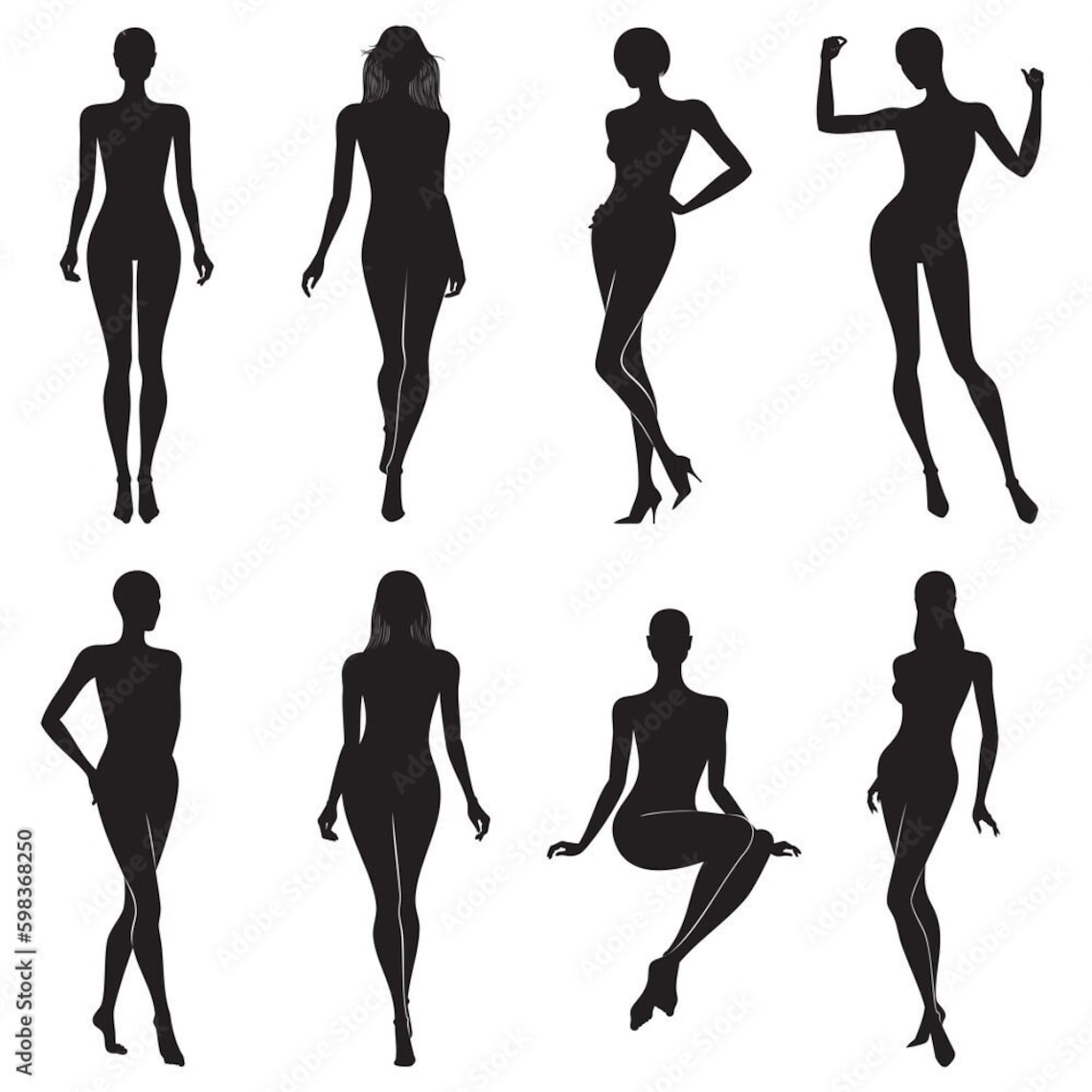Women Body Silhouettes Bundle SVG. Female Figure Template, Clip Art ...
