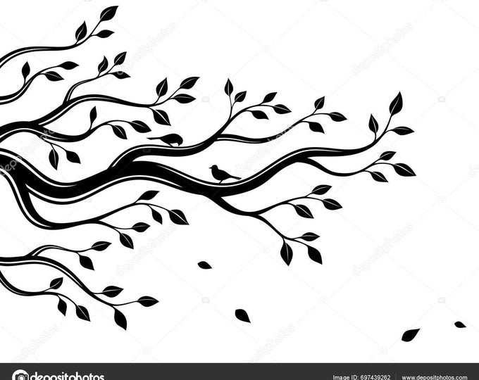 Tree Branch SVG. Birds on Tree Silhouette Template, Stencil, Pattern ...