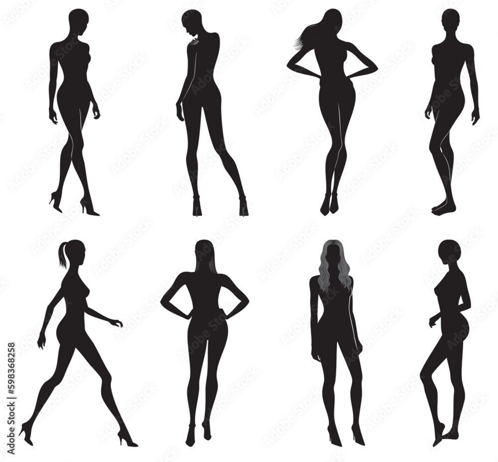 Posing Girls Bundle SVG. Female Human Figure Template, Clip Art ...