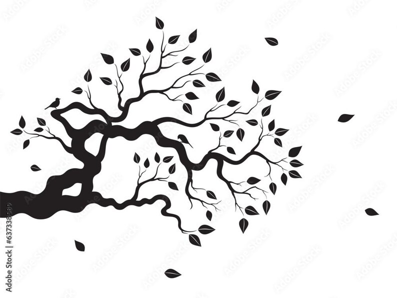 Tree Branch SVG. Birds on Tree Silhouette Template, Stencil, Pattern ...