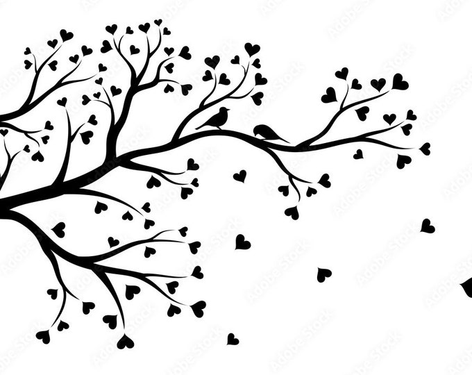 Tree Branch SVG. Birds on Tree Silhouette Template, Stencil, Pattern ...
