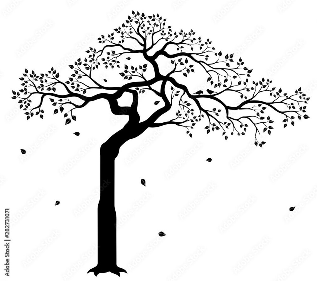 Family Tree Silhouette SVG. Curl Tree Stencil Clip Art Cut File for ...