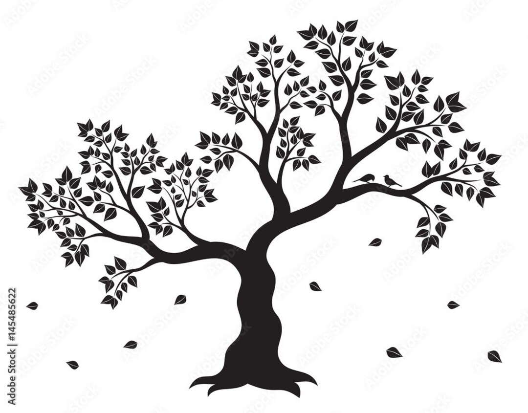 Tree SVG. Wood With Foliage Stencil Clipart. Tree Branches and Leaves ...