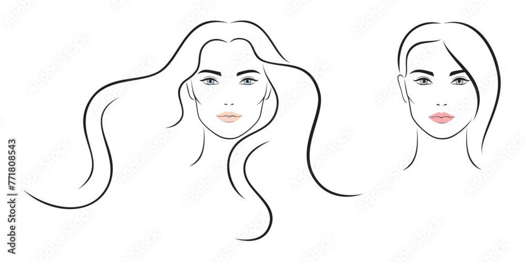 Female Face Bundle SVG. Girl Portrait Icon Template Cricut. Woman Line ...