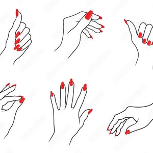 Manicure Bundle SVG. Female Hands With Nails Outline Template, Sample ...