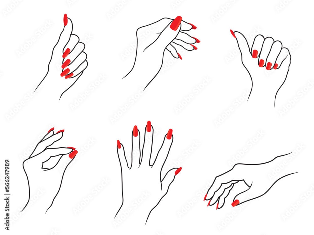 Manicure Bundle SVG. Female Hands With Nails Outline Template, Sample ...