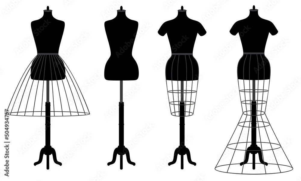 Female Mannequins Bundle SVG. Dress Crinolines Silhouettes Stencil Clip ...