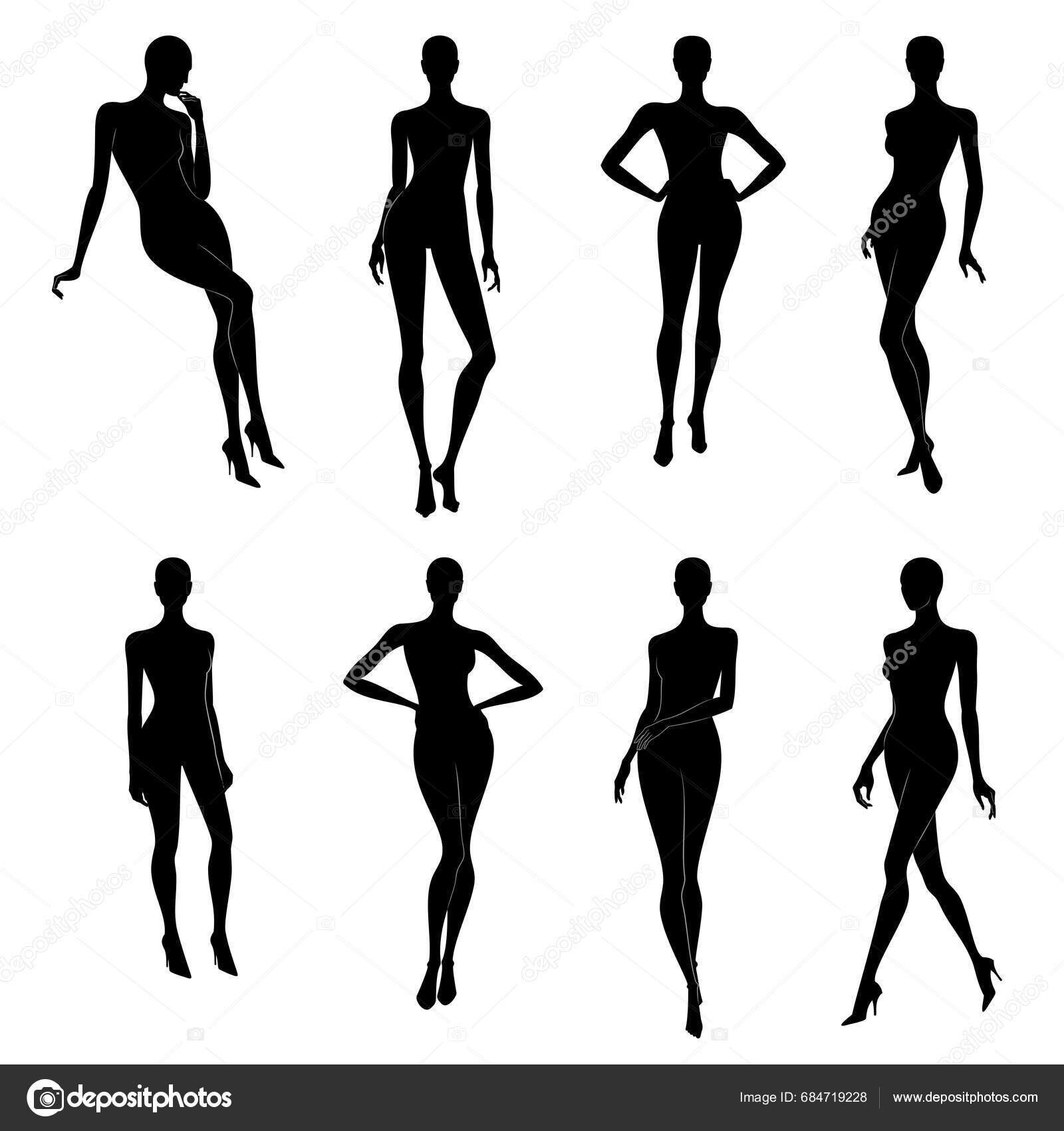 Female Body Figures Bundle SVG. Slim Posing Girls Silhouette Stencil ...