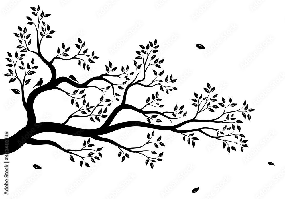Tree Branch SVG, DXF. Birds on Tree Silhouette Template, Decal, Cricut ...