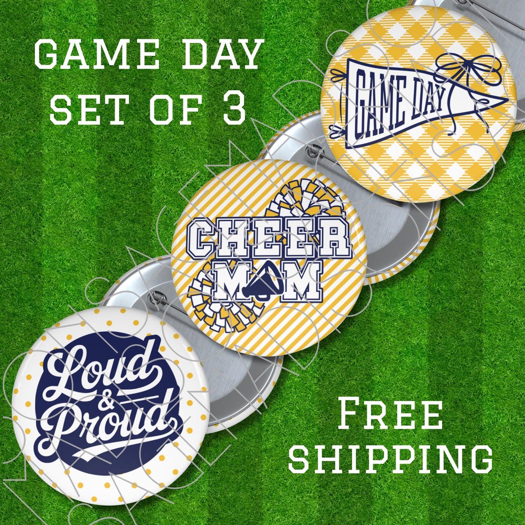 Cheer Mom Button Set – Game Day Spirit Pins in Navy Gold – Loud & Proud ...