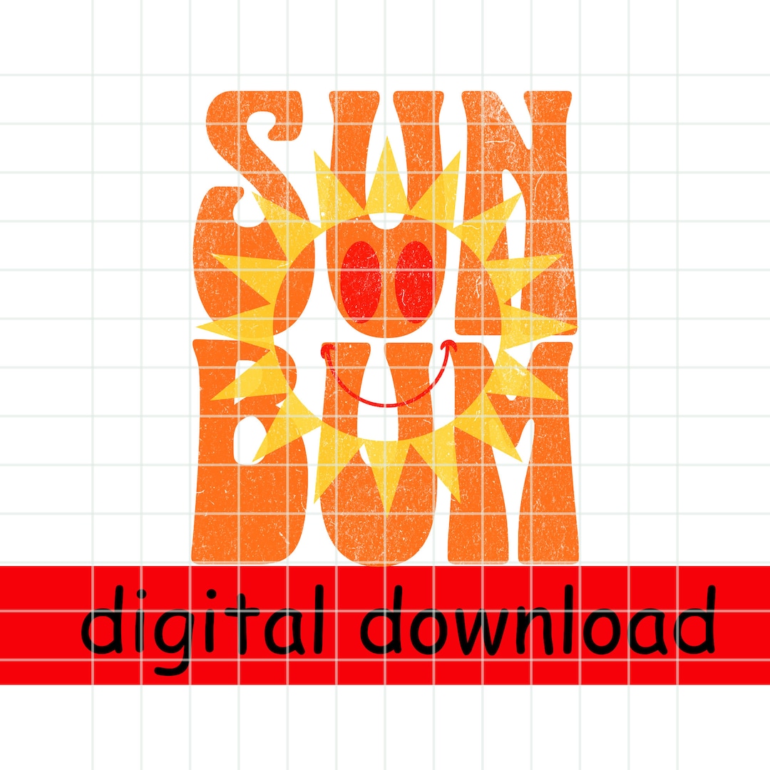 Sun Bum PNG, Retro Summer Beach Bum PNG, Distressed Smiling Sun ...