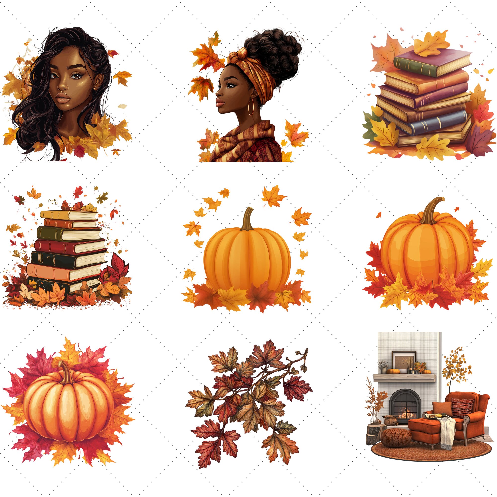 Autumn Collection 50 PNG Clip Art Bundle | Fall Leaves, Pumpkins, Cozy ...