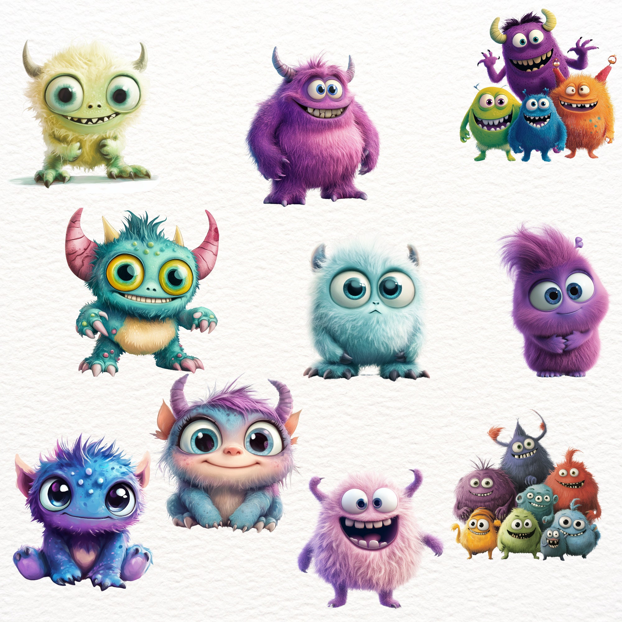 Cute Monster Clipart PNG - High-resolution 300 DPI - Digital Download ...