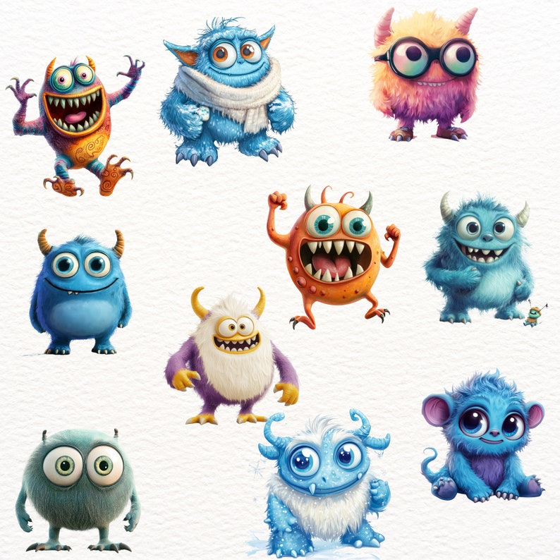 Cute Monster Clipart PNG - High-resolution 300 DPI - Digital Download ...