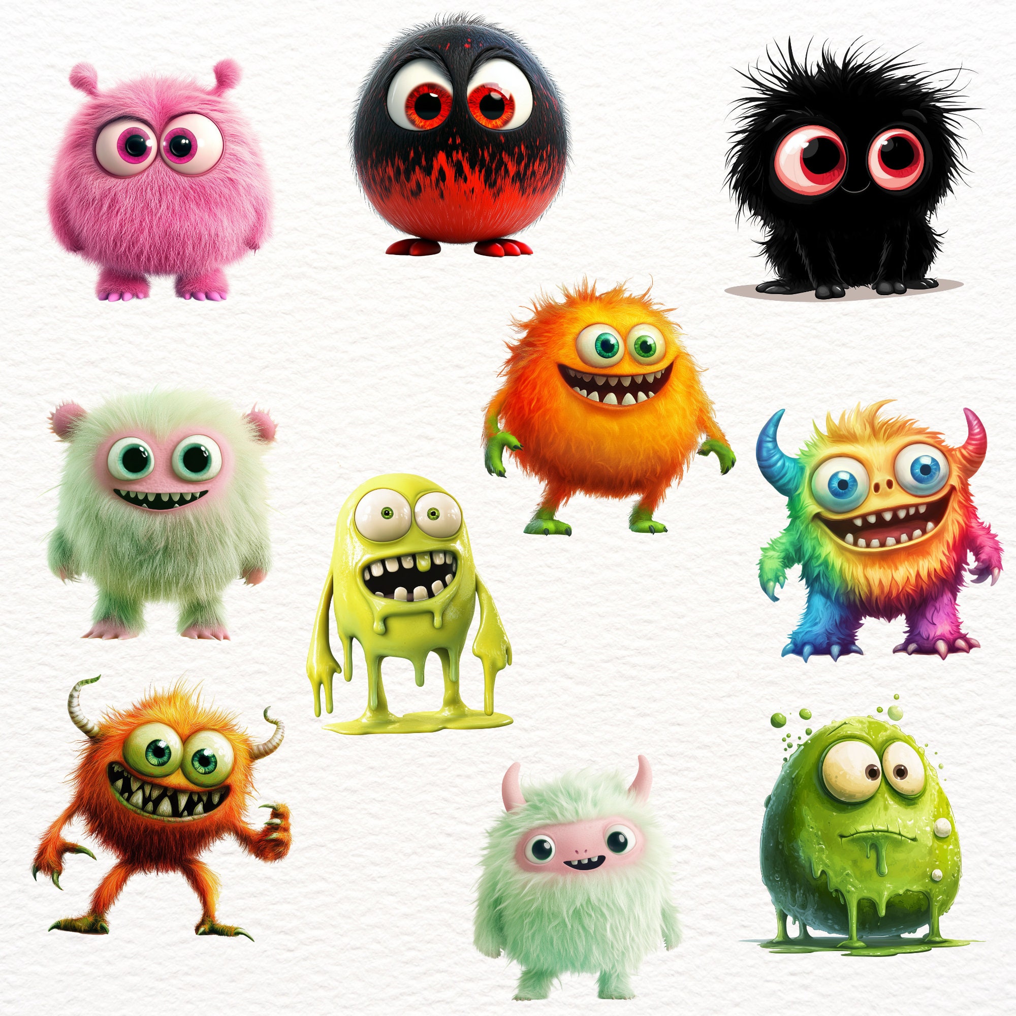 Cute Monster Clipart PNG - High-resolution 300 DPI - Digital Download ...
