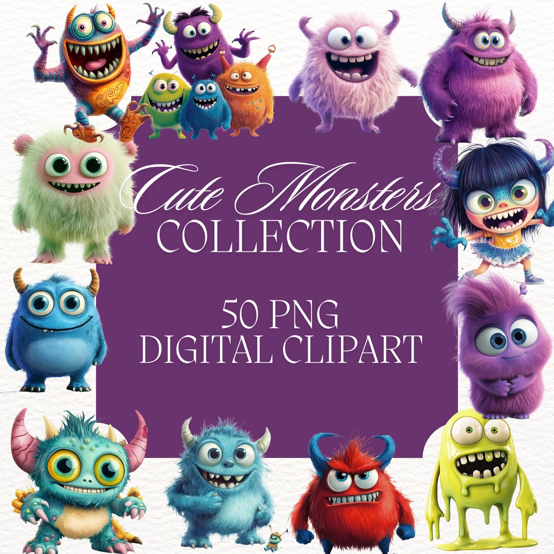Cute Monster Clipart PNG - High-resolution 300 DPI - Digital Download ...