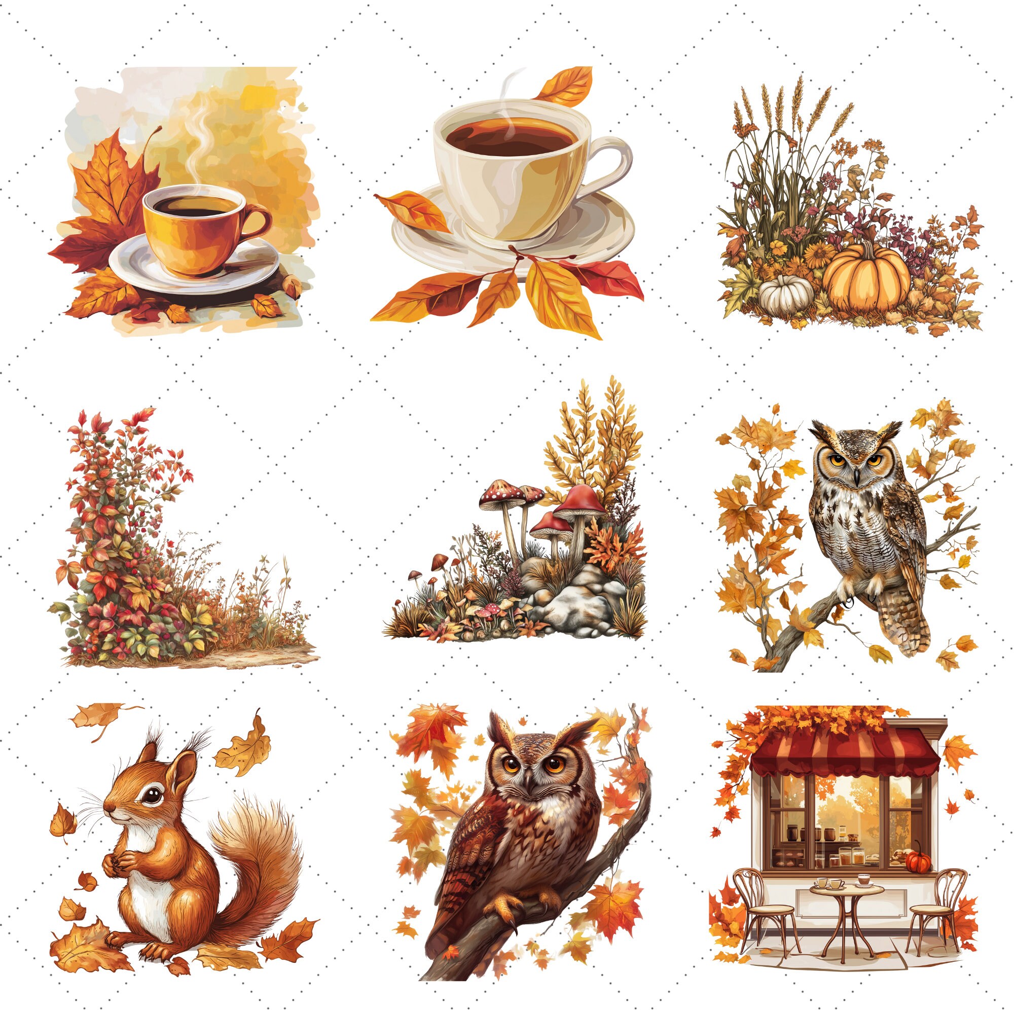 Autumn Collection 50 PNG Clip Art Bundle | Fall Leaves, Pumpkins, Cozy ...