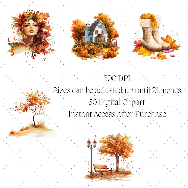 Autumn Collection 50 PNG Clip Art Bundle | Fall Leaves, Pumpkins, Cozy ...