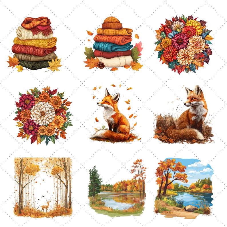 Autumn Collection 50 PNG Clip Art Bundle | Fall Leaves, Pumpkins, Cozy ...