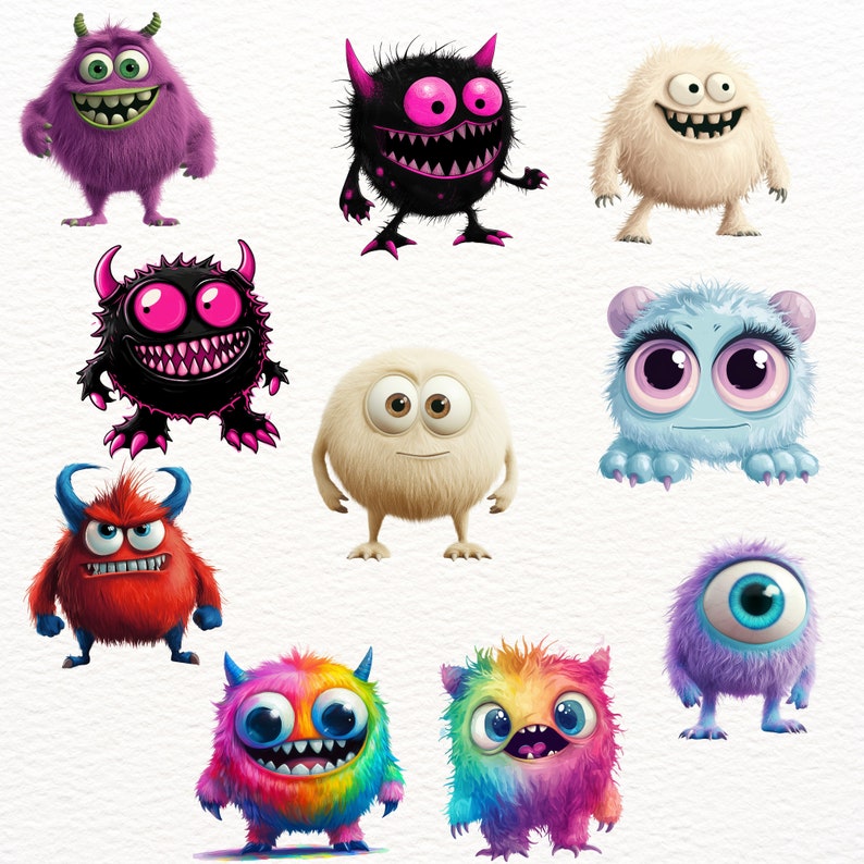 Cute Monster Clipart PNG High-resolution 300 DPI Digital Download for ...