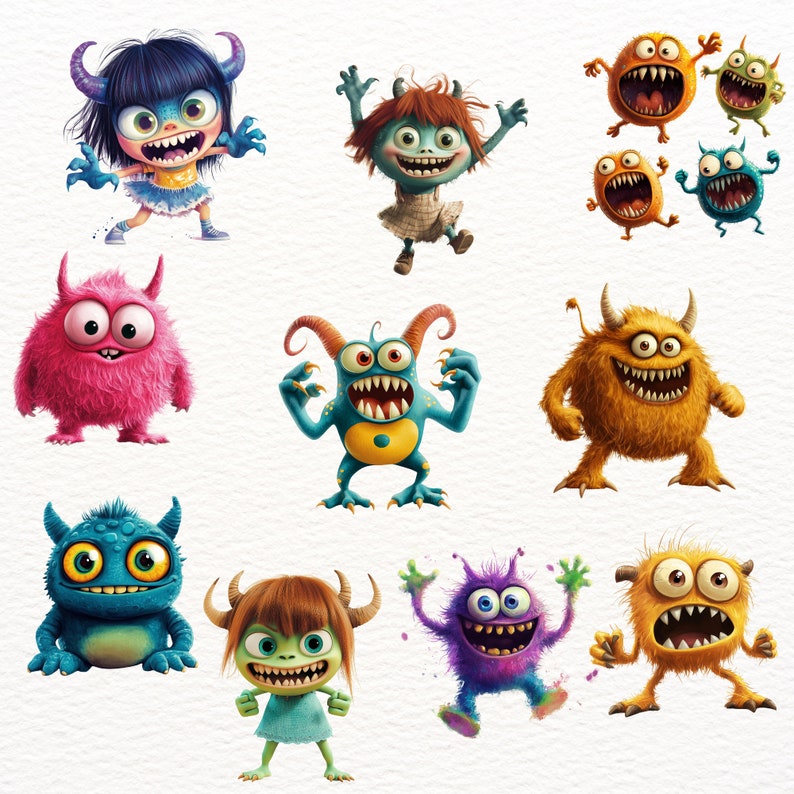 Cute Monster Clipart PNG - High-resolution 300 DPI - Digital Download ...