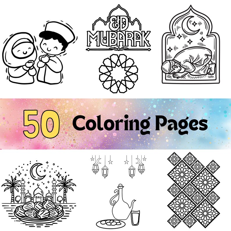 Eid Coloring Pages for Kids & Adults Bundle, Children Islamic ...