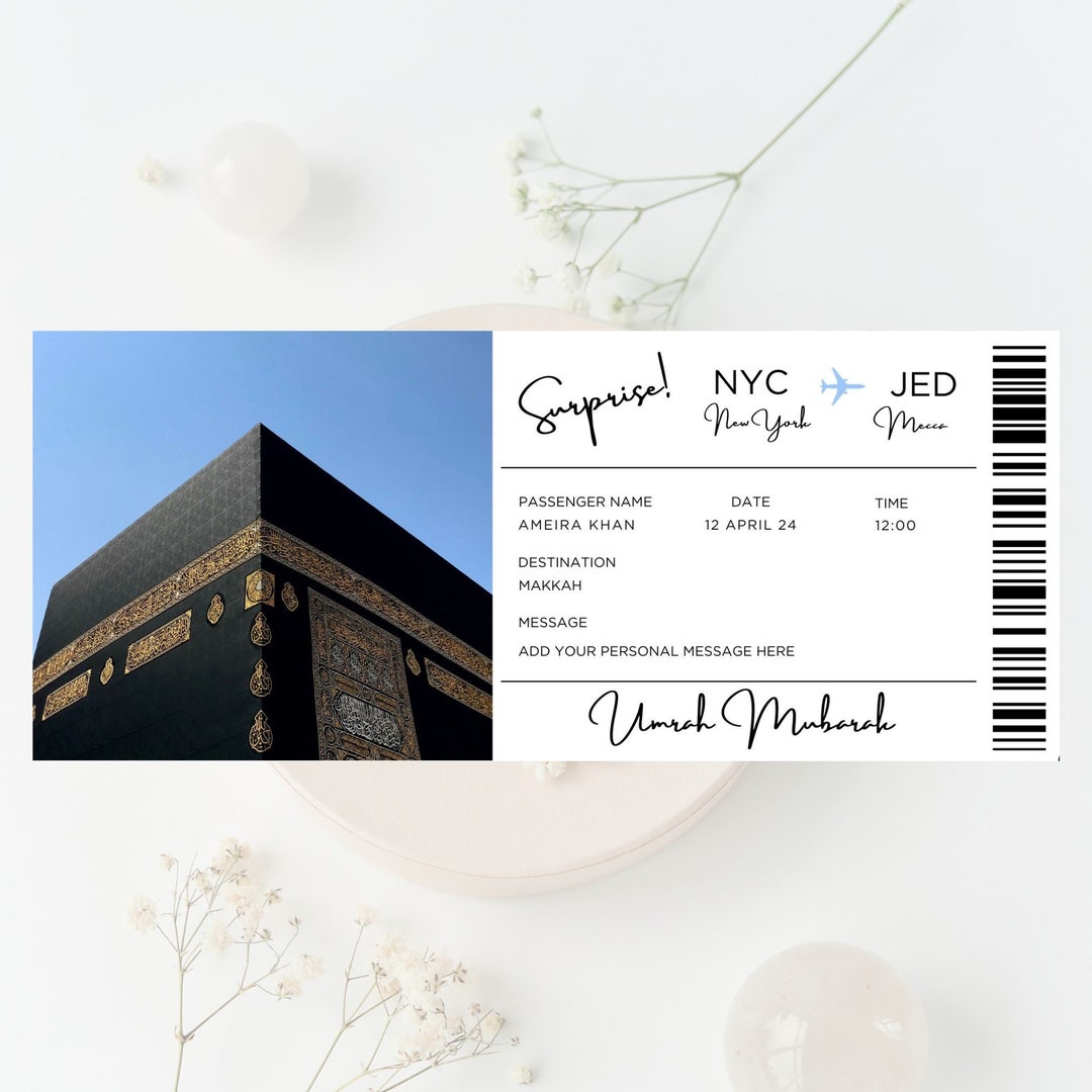 Umrah Mubarak Boarding Pass Ticket, Islamic Pilgrimage Access, Travel ...