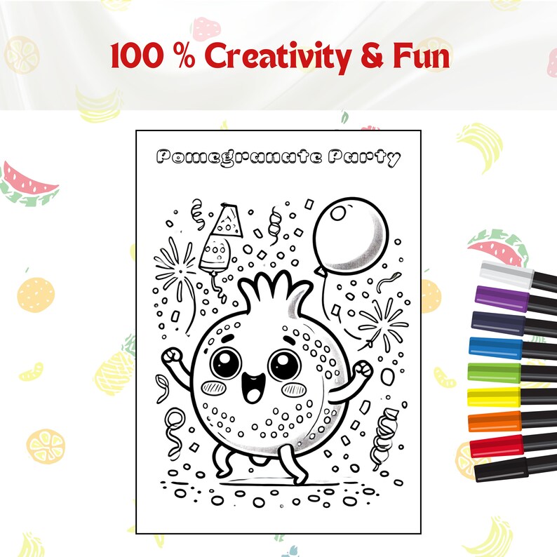 Kawaii Fruits Coloring Pages for Kids, Fun & Educational Digital ...