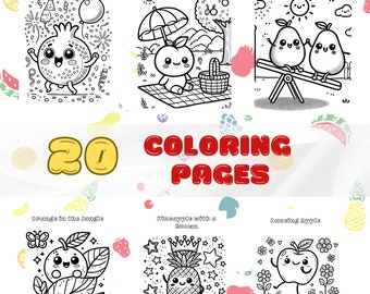 Cute Peach Coloring Page for Kids, Printable, Kawaii Drawing, Fruit ...