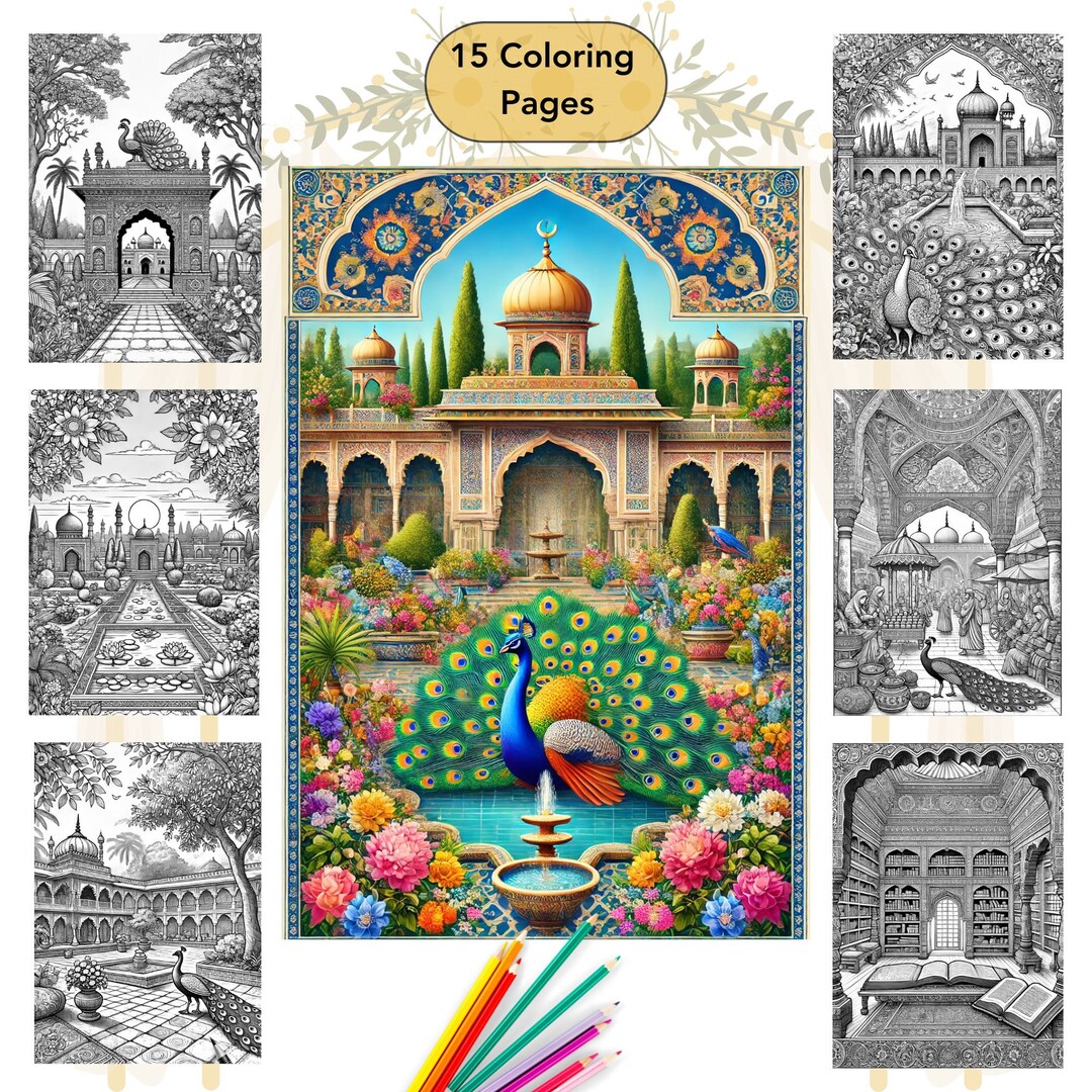 Mughal Garden Coloring Pages Mughal Art Prints, Islamic Garden Coloring ...