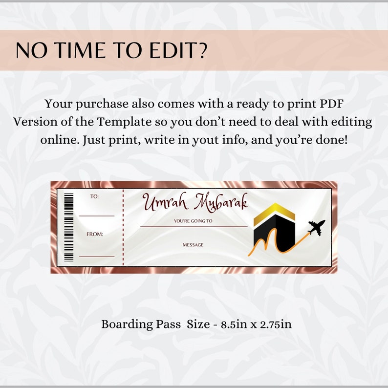 Luxury Hajj Umrah Mubarak Boarding Ticket Pass, Umrah Mubarak Flight ...