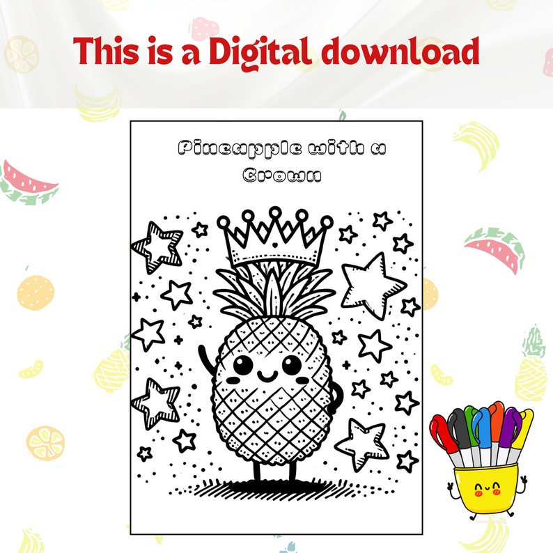 Kawaii Fruits Coloring Pages for Kids, Fun & Educational Digital ...