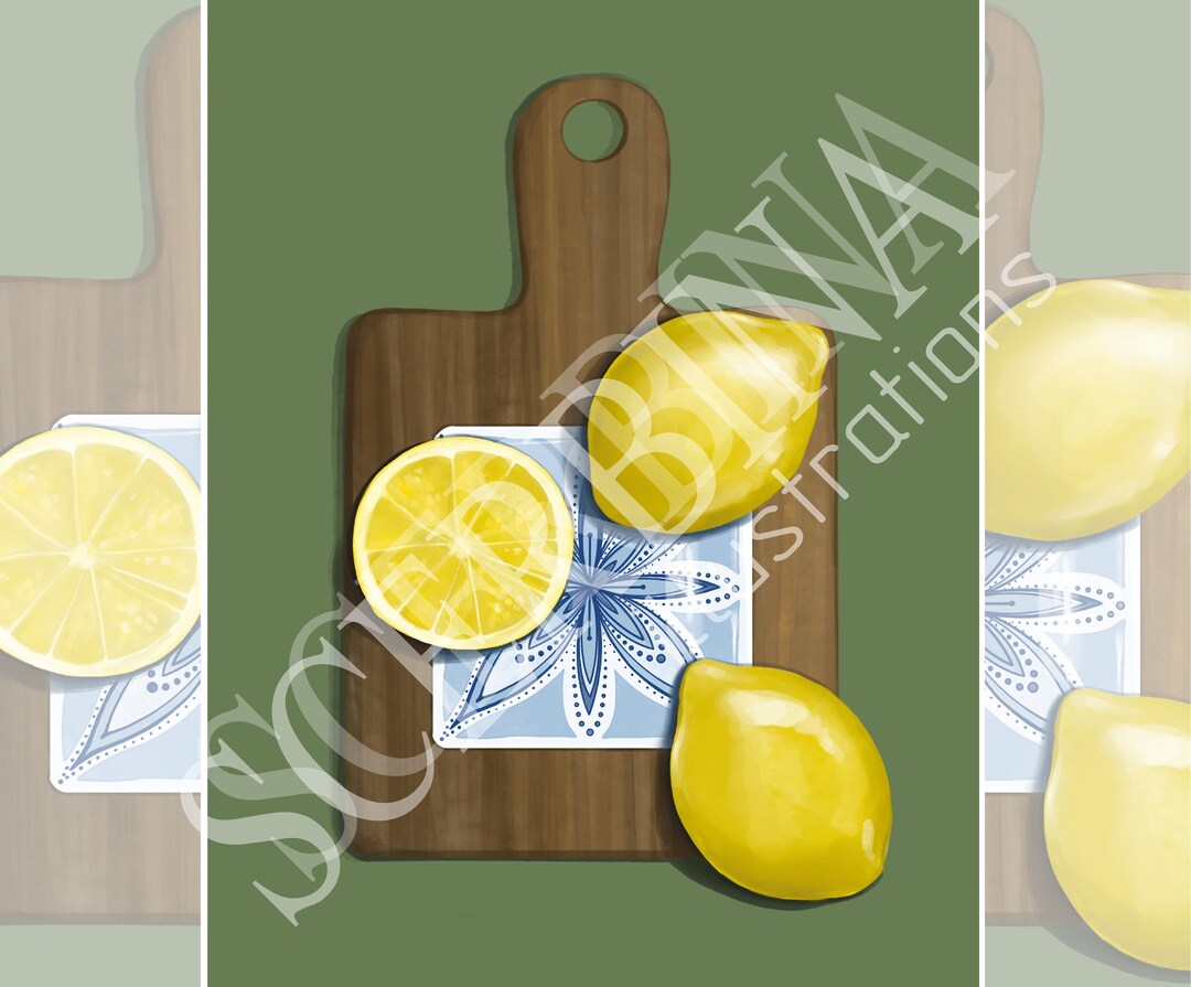 Lemons, Ceramic Tile, Italy, Watercolor Fruit Elements, Ornament ...