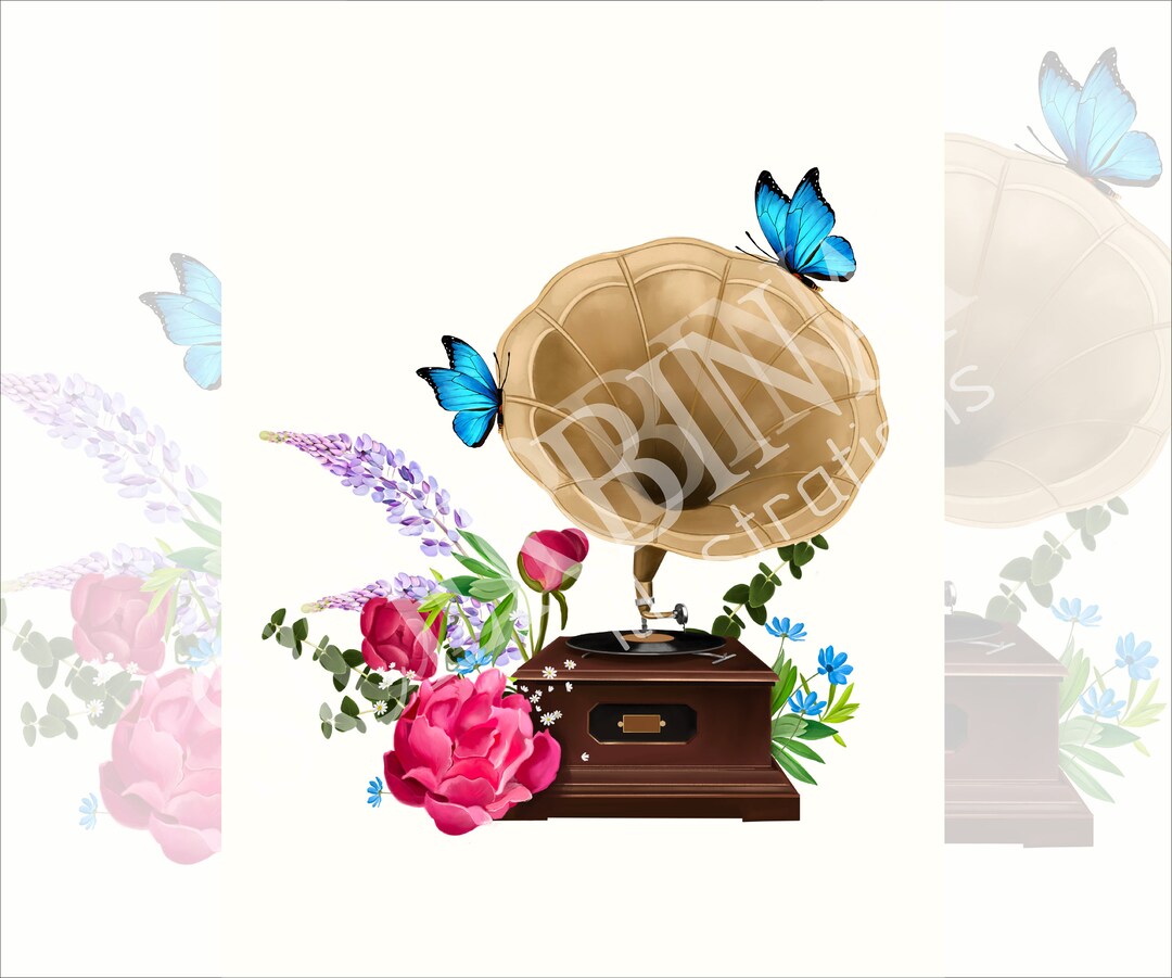 Gramophone and Flowers, Floral Clipart, Spring Flowers, Flowers and ...