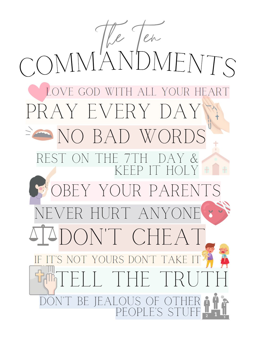 Children's 10 Commandments, the Ten Commandments Printable, Nursery ...