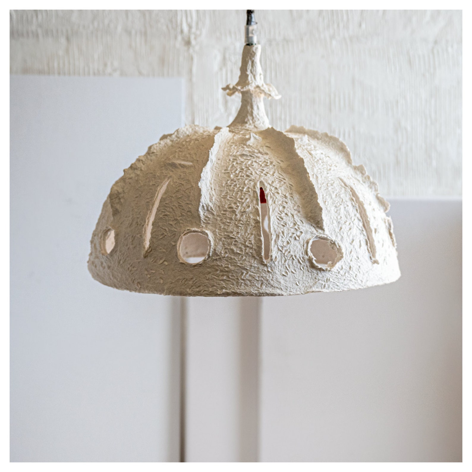 White Paper Mache Hanging Lampshade in Minimalist Style, Abstract Shape ...