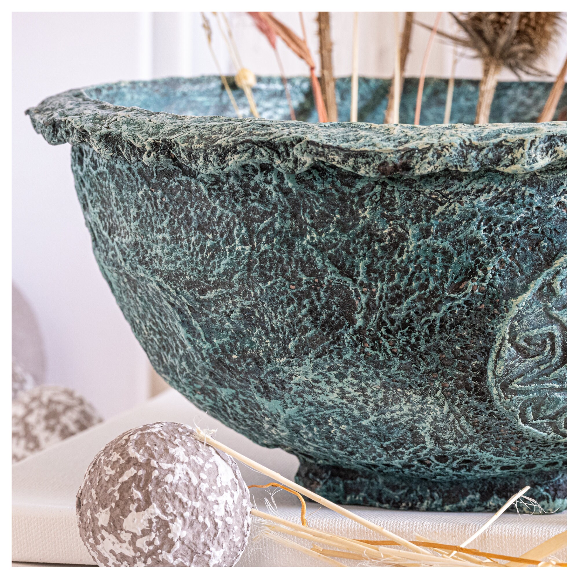 Rustic Patina Paper Mache Bowl Hotel Lobby Art, Antique Decor Accent ...