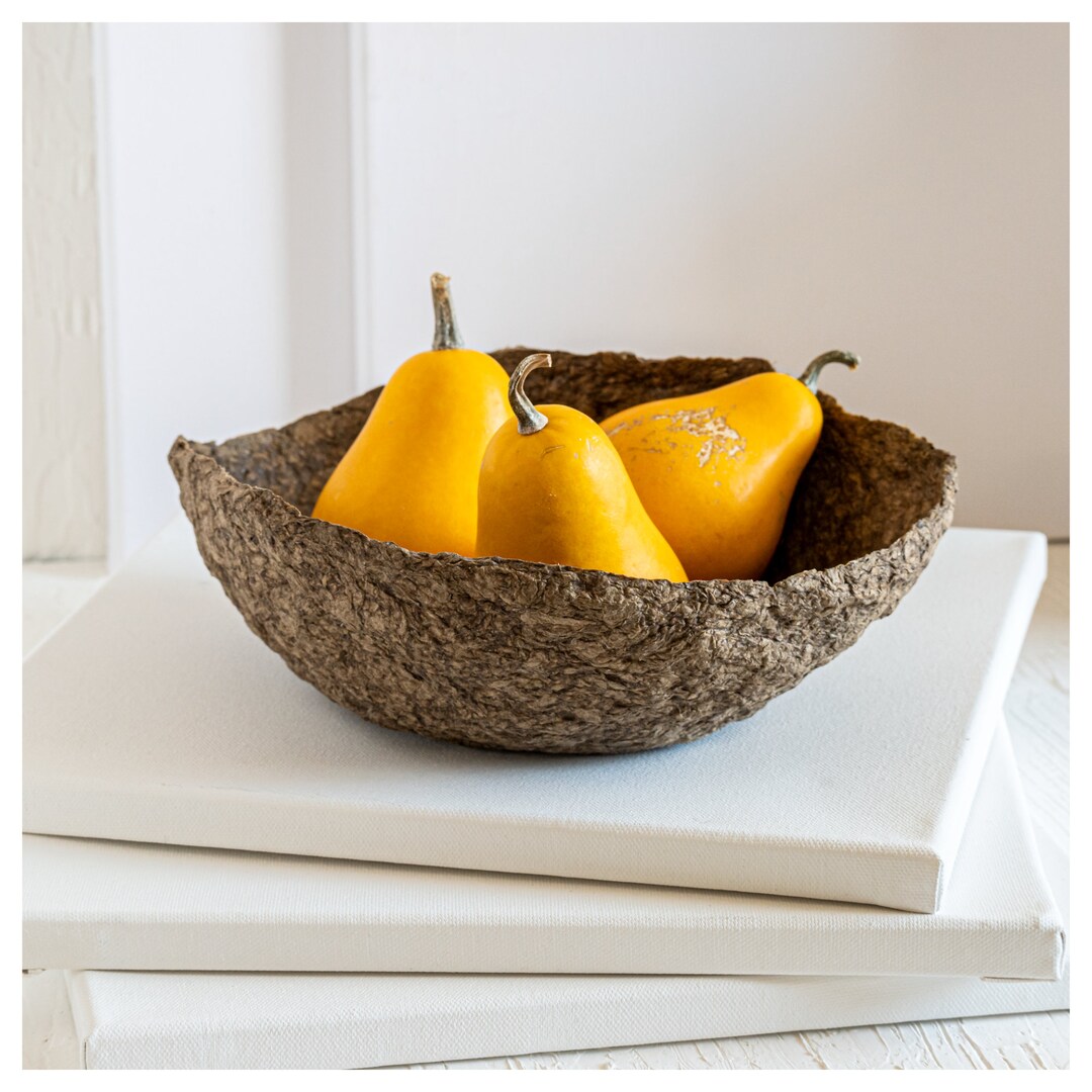 Wabi-sabi Brown Papier Mache Bowl for Coffee Table - Minimalist, Boho ...