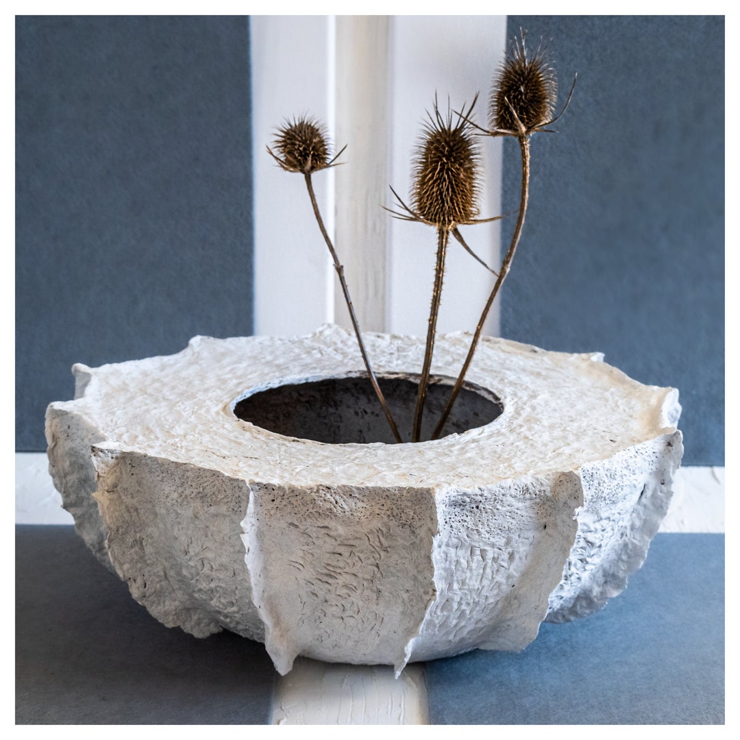 White Paper Mache Vase, Textured Surface Minimalist and Boho Home Decor ...