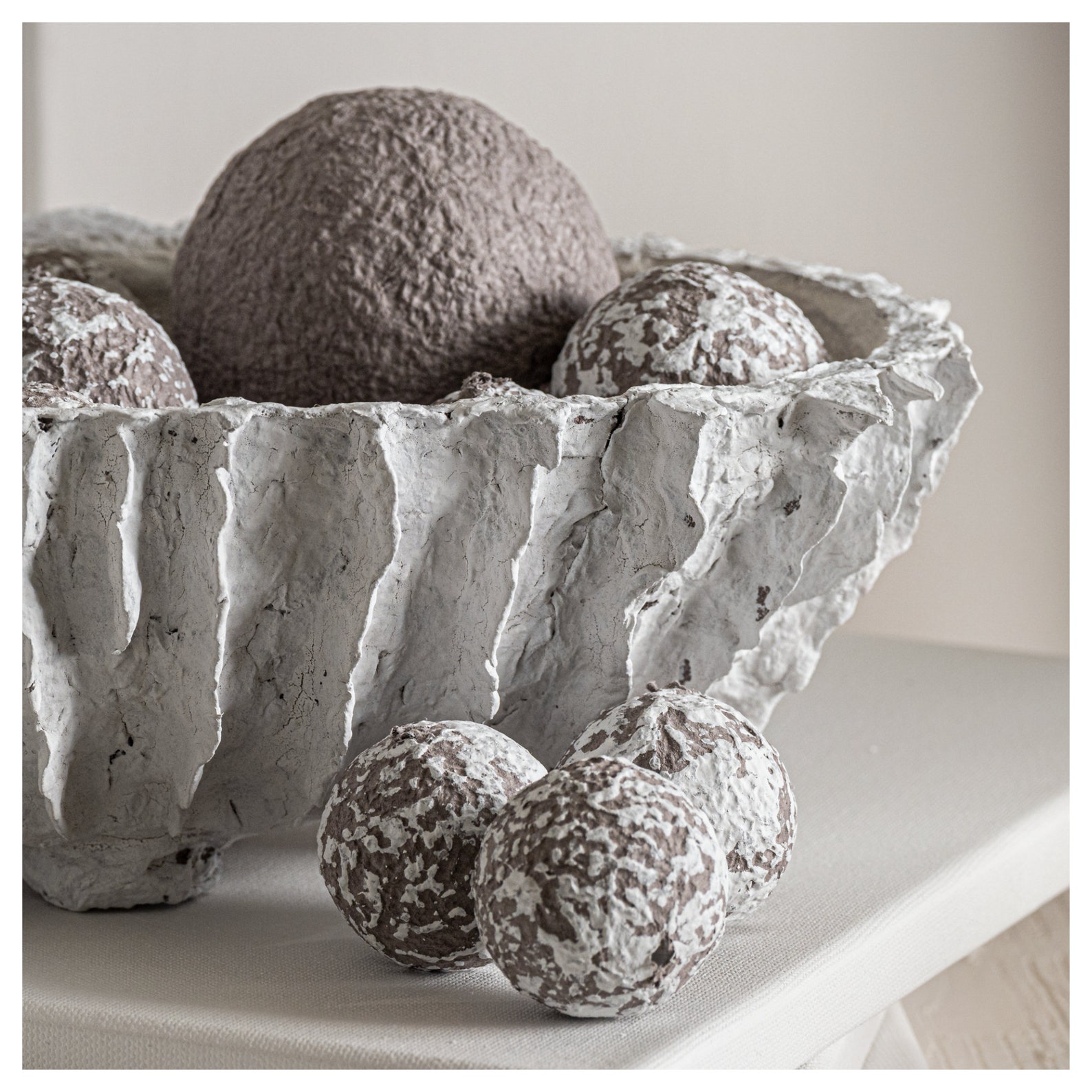 White Paper Mache Bowl, Textured Surface Minimalist and Boho Home Decor ...