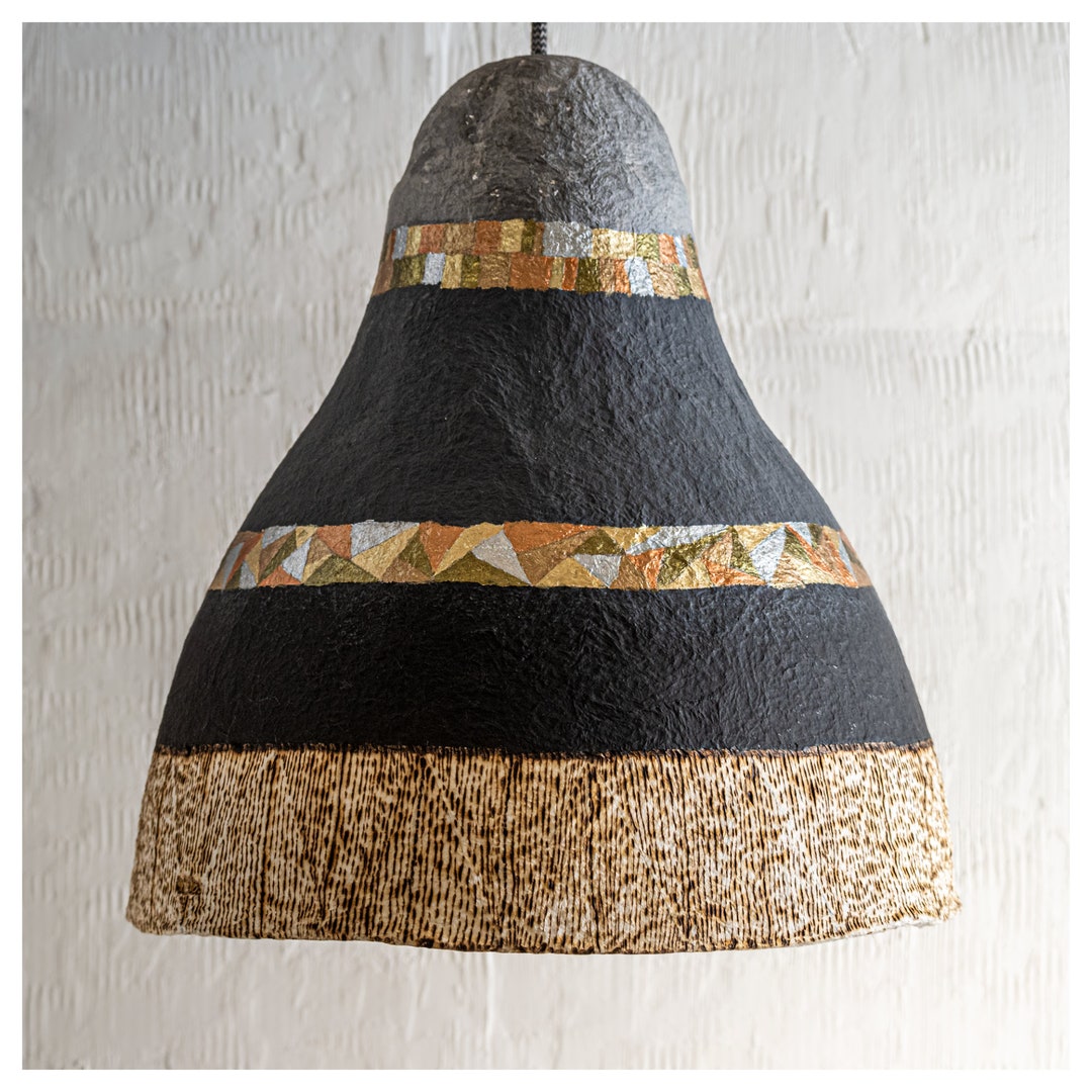 Paper Mache Hanging Lampshade, Art Deco Boho Accent Lamp, Decorative ...