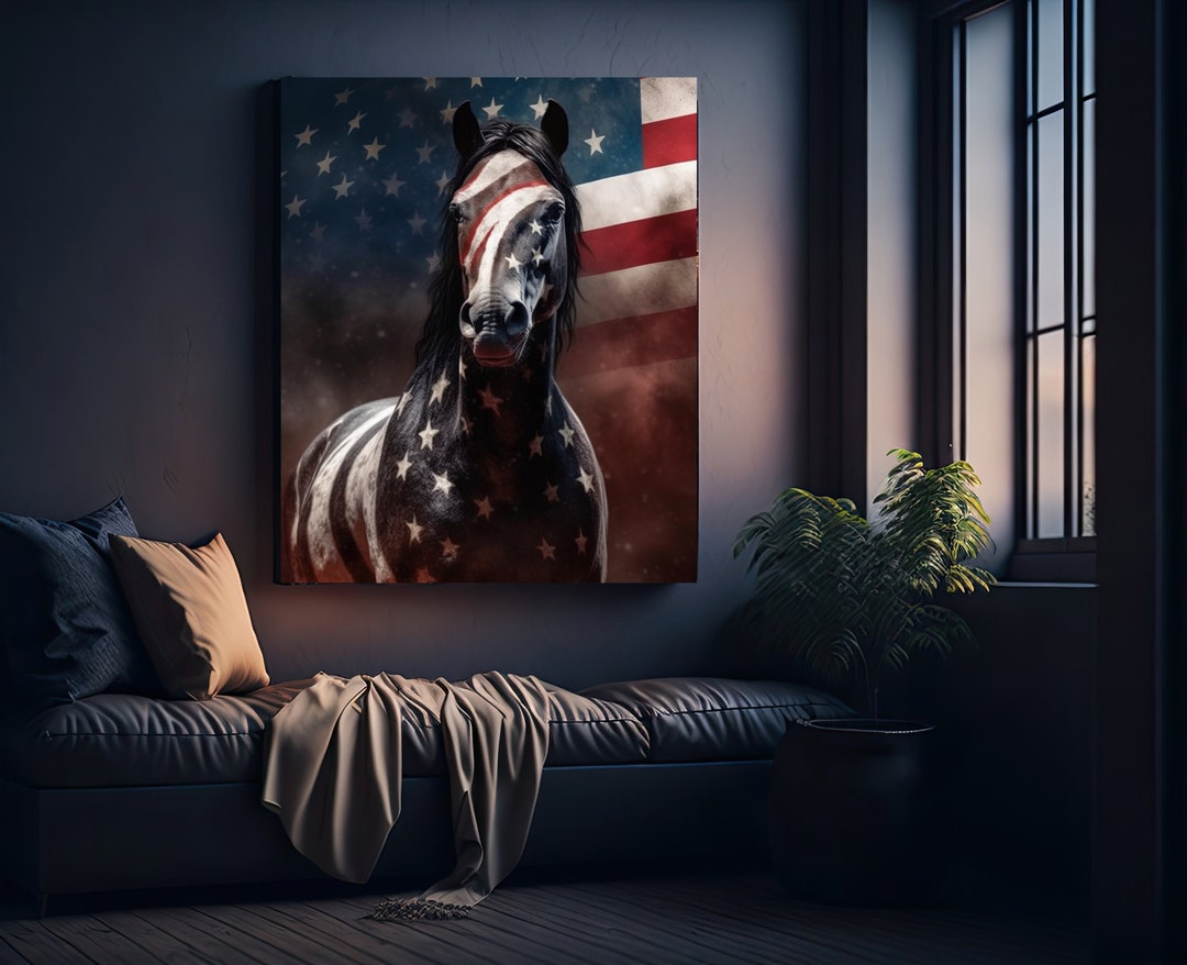 Horse Art Flag Art Art Print Patriotic American Flag With - Etsy
