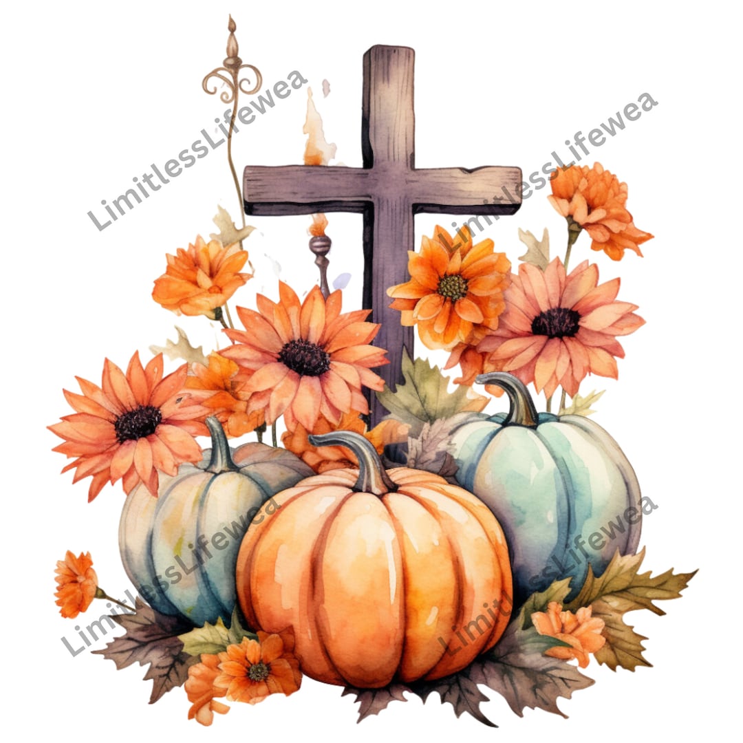 Cute Fall Cross With Flowers and Pumpkins Instant Download - Etsy