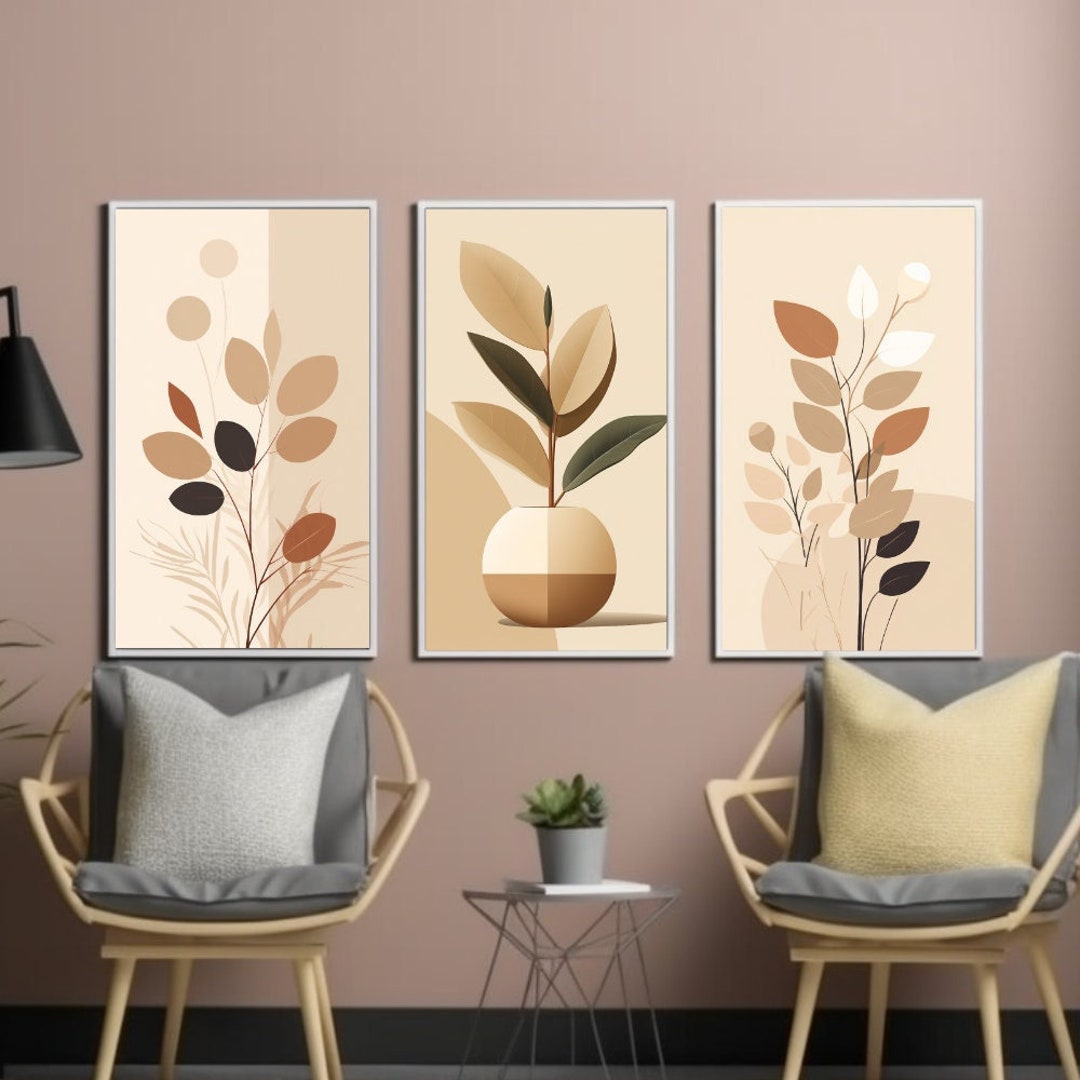 Boho Vector Art Trio Minimalist Earthly Tones Vector Art Illustration ...