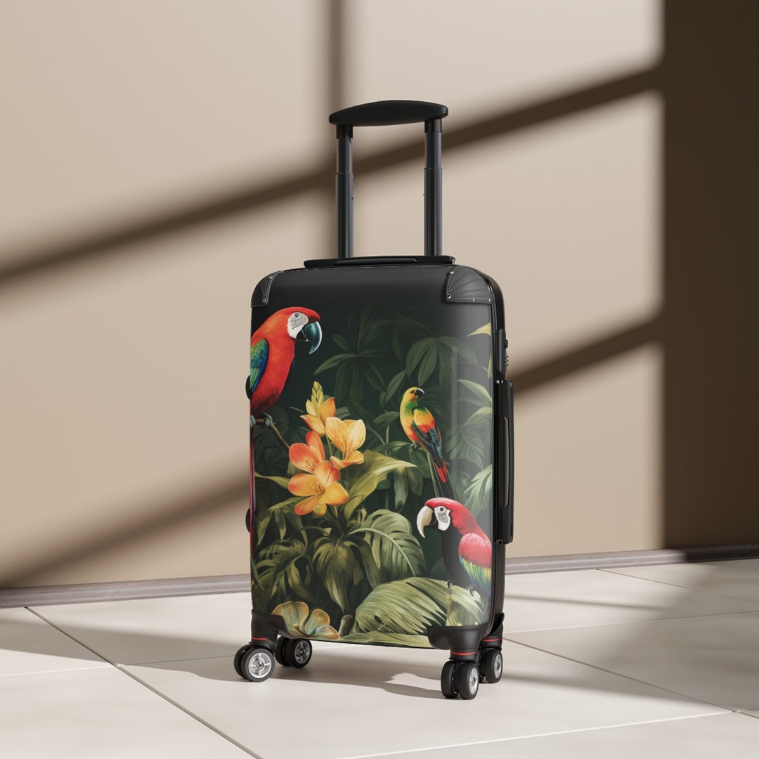 Japanese Parrot Pattern Suitcase Nature-inspired Rolling Travel Bag 3 ...