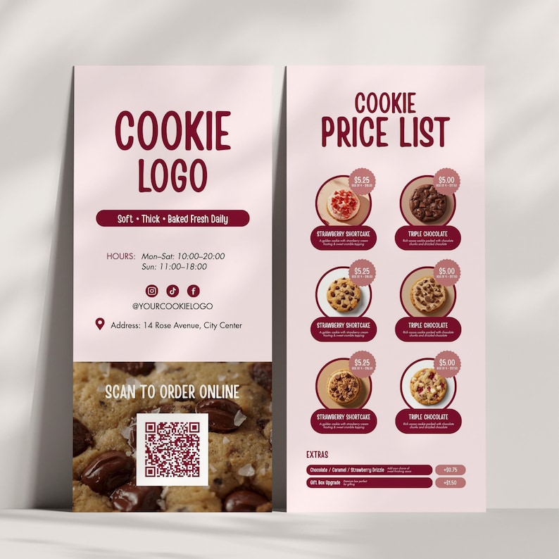 Editable Cookie Price List Template | Bakery Menu Canva (digital ...